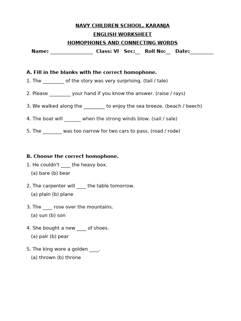 Class6 English Worksheet | PDF