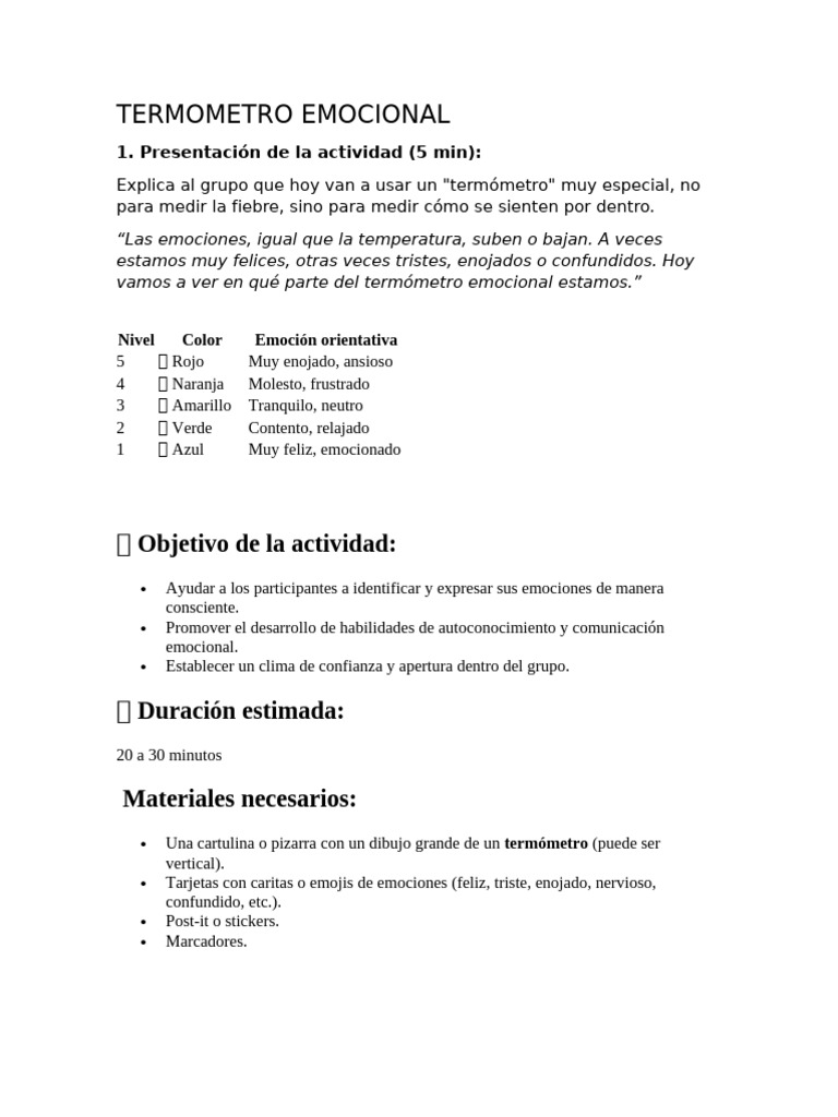 Termómetro Emocional para Niños | PDF