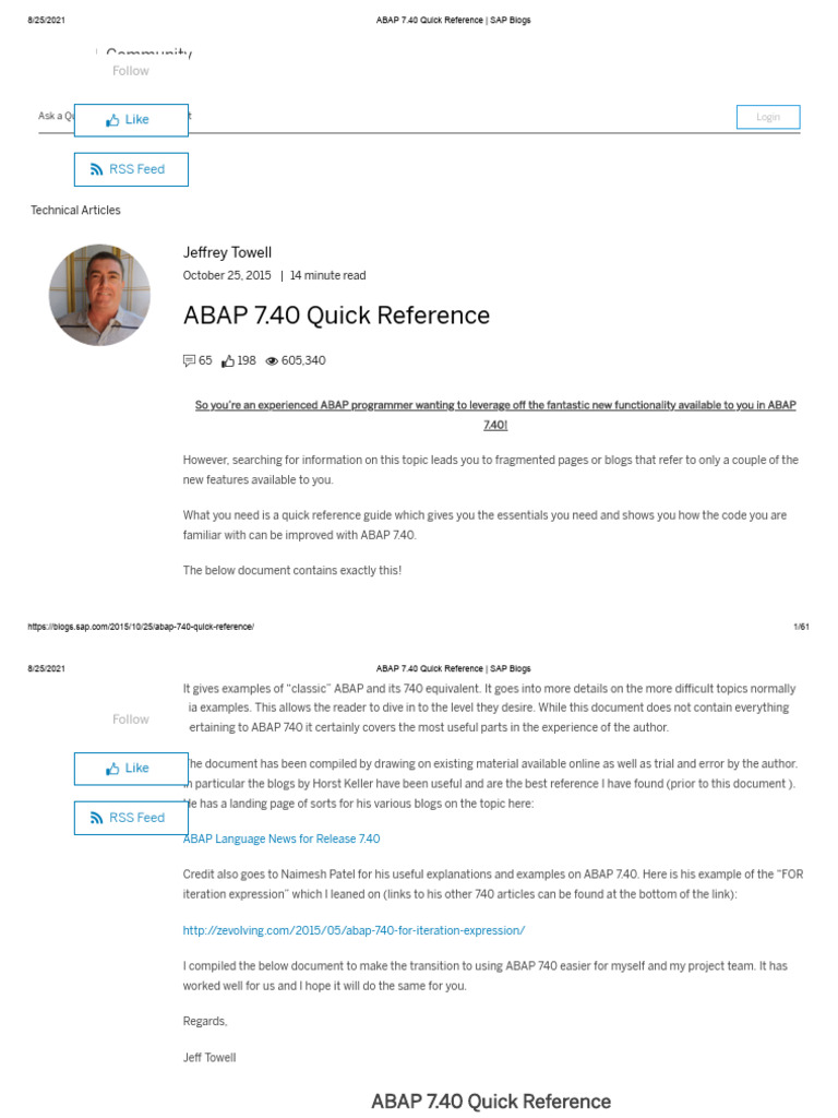 ABAP 7.40 Quick Reference - SAP Blogs | PDF | Object Oriented Programming | Computer Engineering