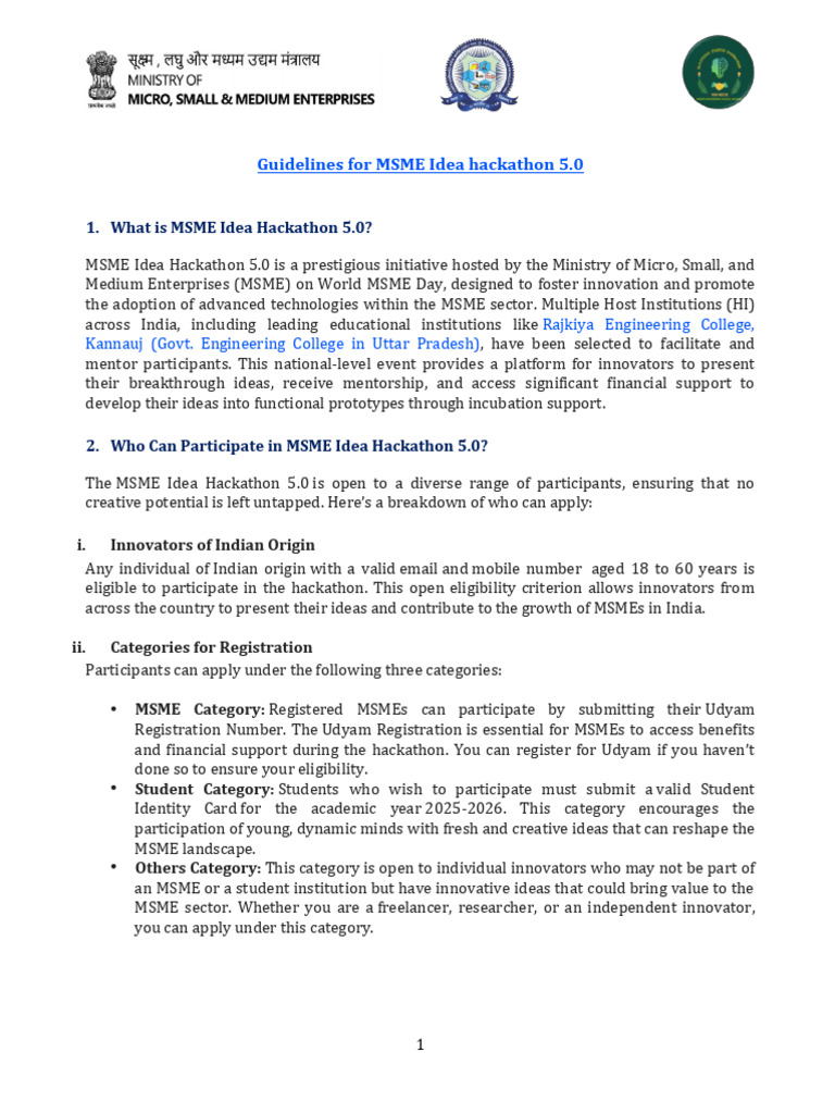 MSME Idea Hackathon 5.0 Guidelines | PDF | Supply Chain | Innovation