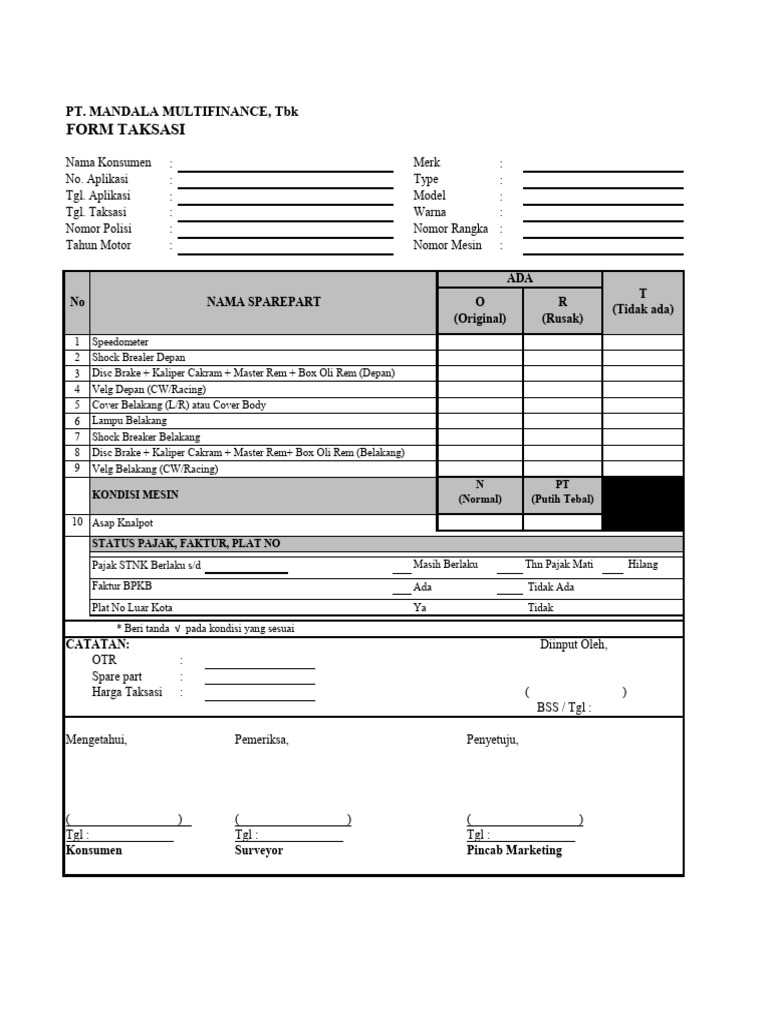 Form Taksasi Blanko | PDF