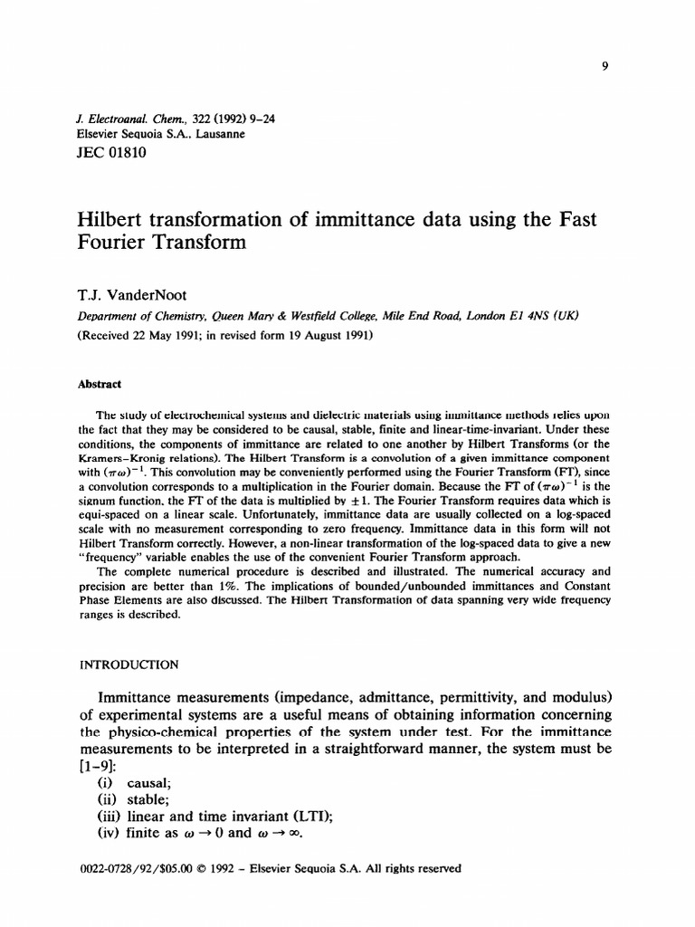 Vandernoot - Hilbert Transformation of Immittance Data Using The Fast Fourier Transform | PDF ...