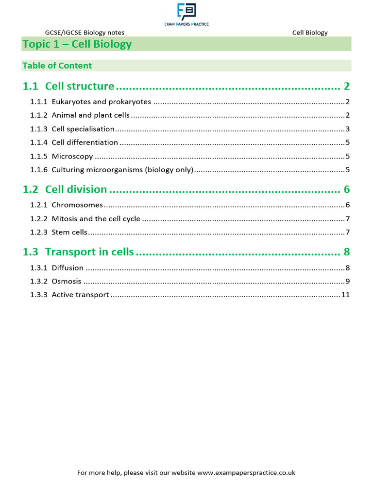 Topic 1 - Cell Biology Notes | PDF | Cell (Biology) | Biology