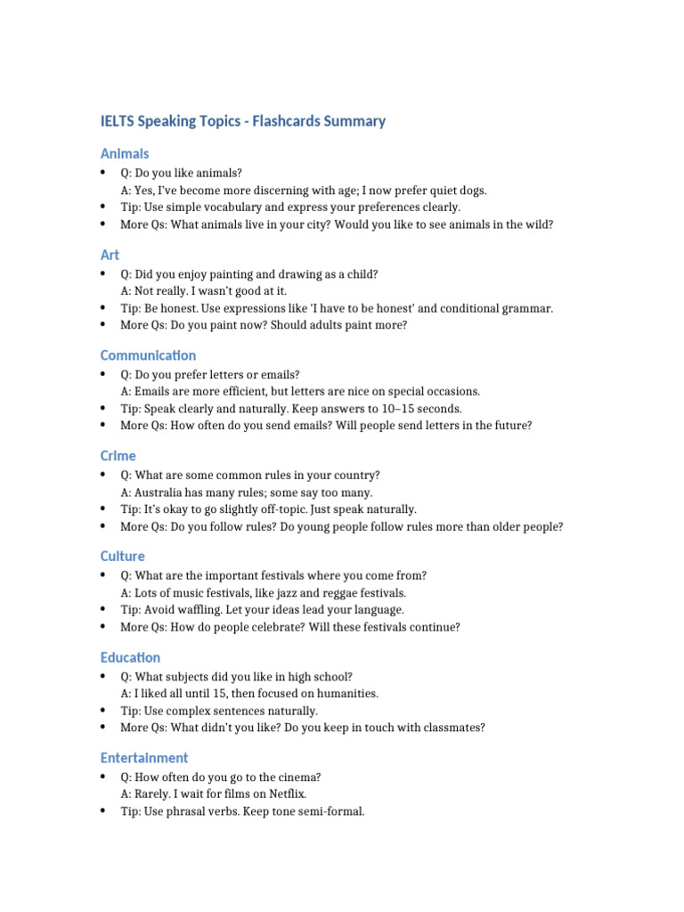 IELTS Speaking Flashcards Guide | PDF | English Language | Human ...