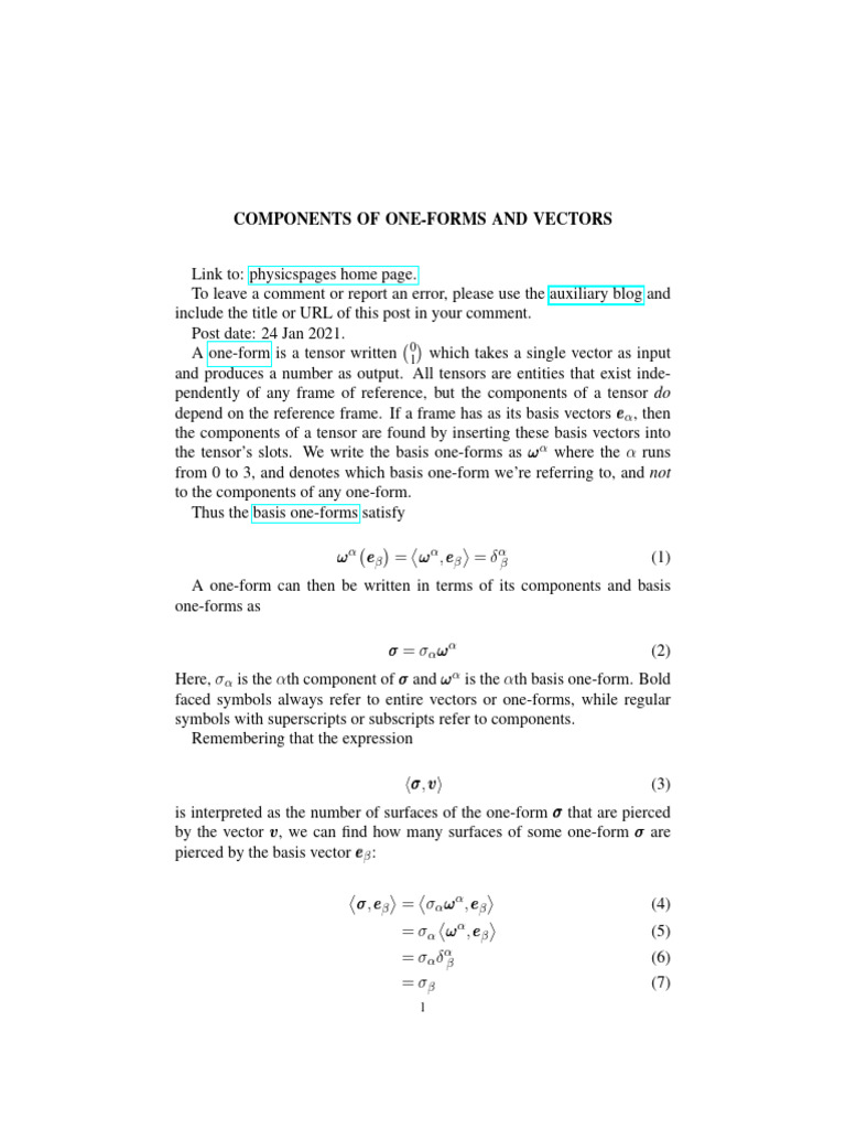 Components of One-Forms and Vectors | PDF | Vector Space | Tensor