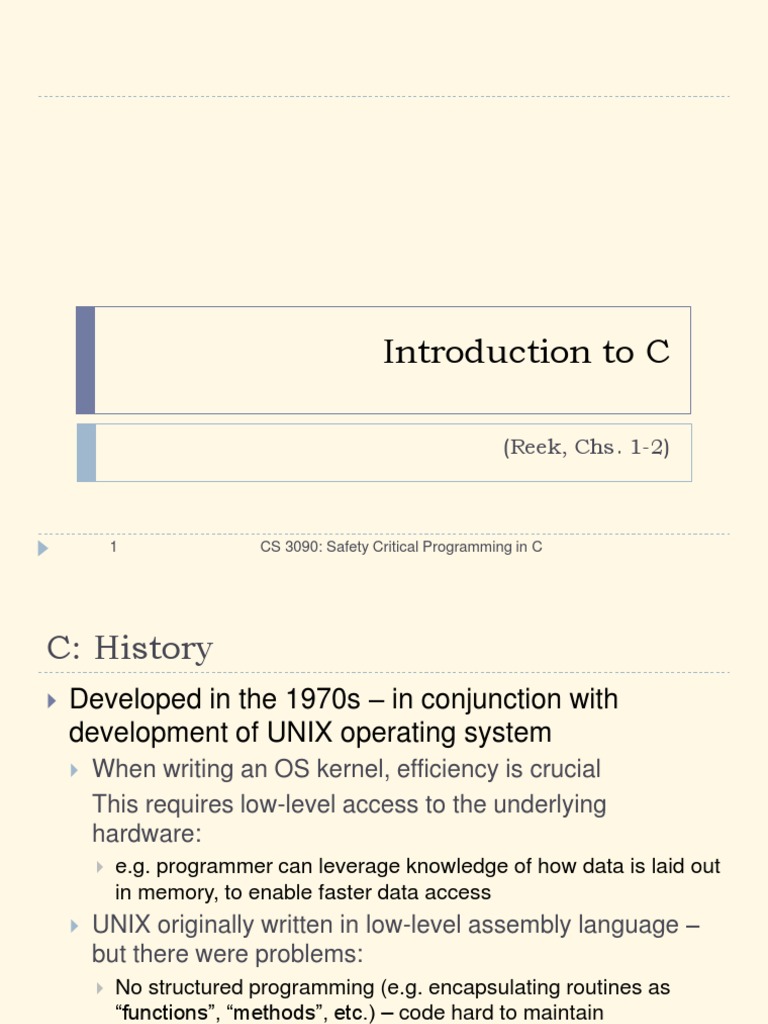 Introduction To C: (Reek, Chs. 1-2) | Download Free PDF | C (Programming Language) | Pointer ...