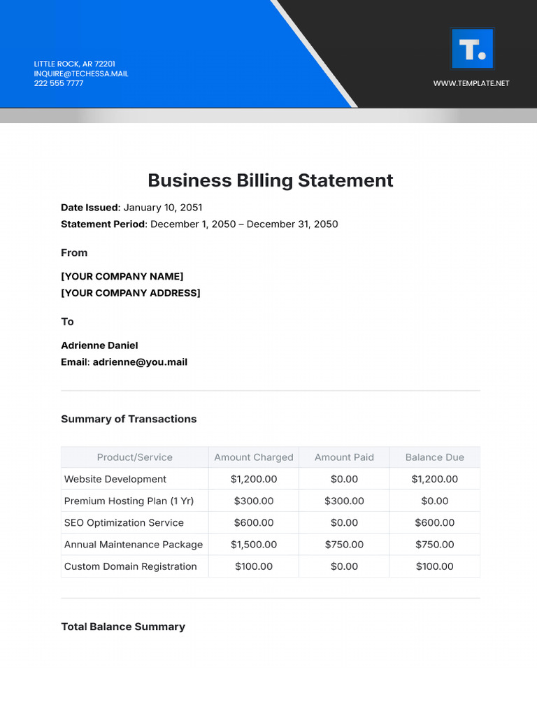 Business Billing Statement Template | PDF