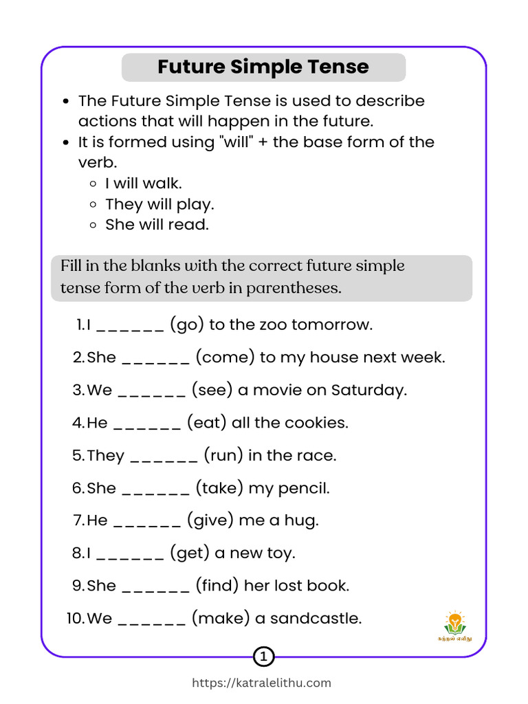 Future Simple Tense Worksheets | PDF