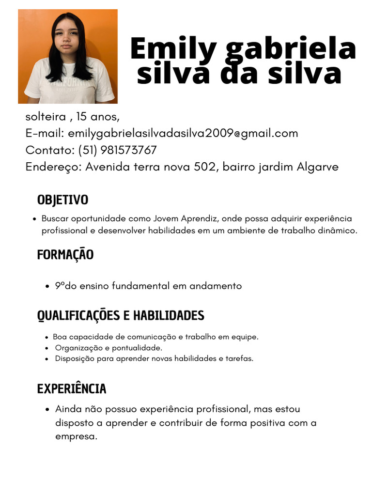 Currículo Emily Gabriela Silva | PDF