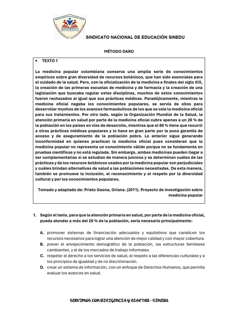 Ejercicio Método Daro | PDF | Toreo | Medicina