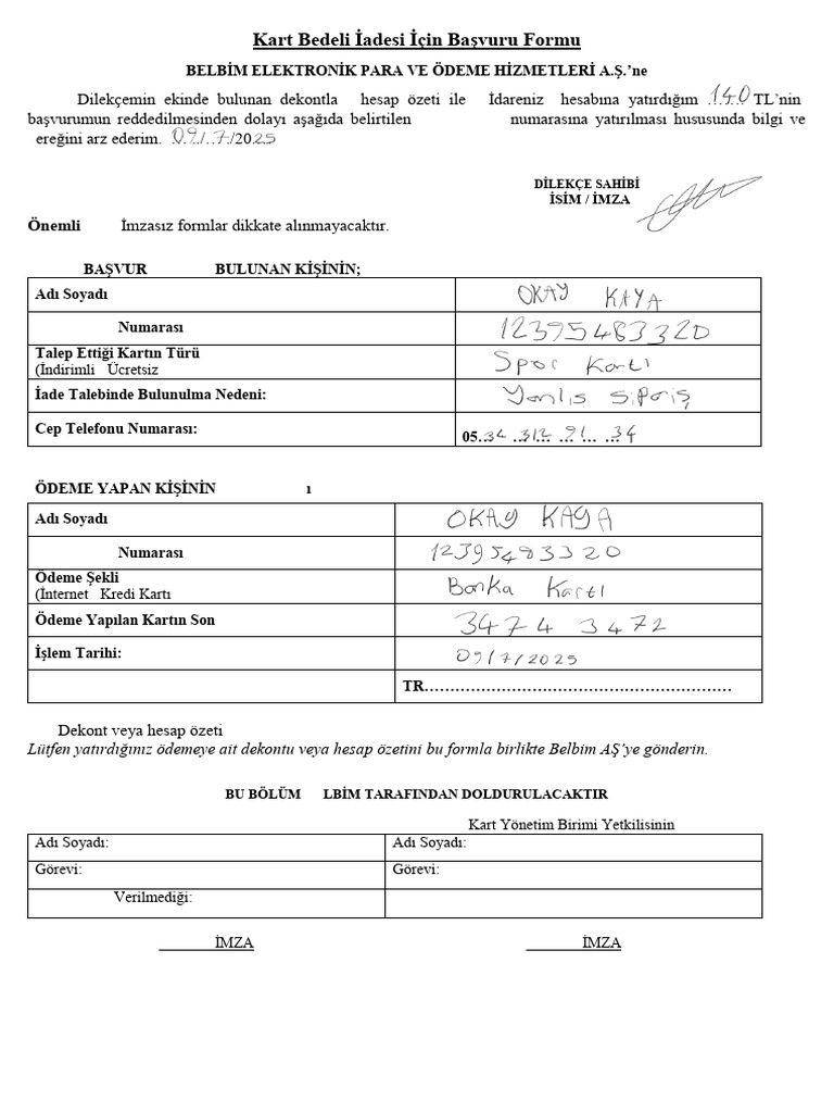 Belbi̇m Online Başvuru İade Formu | PDF