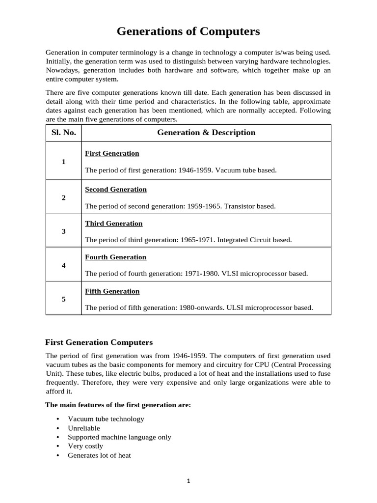 Generations of Computers | PDF | Integrated Circuit | Very Large Scale Integration
