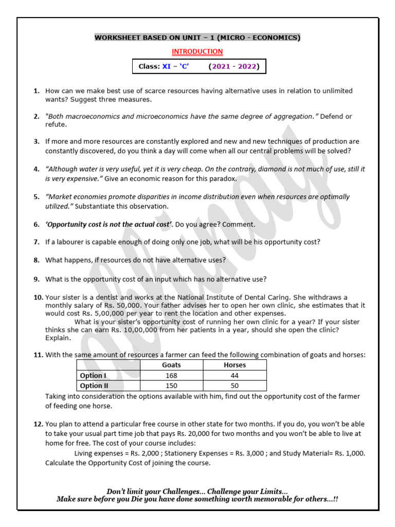 Worksheet Micro Unit 1 2021 22 | PDF | Economics | Economies