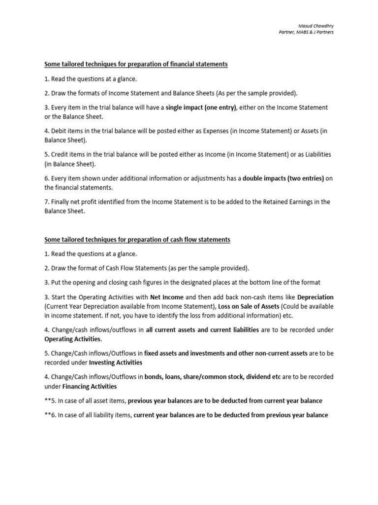 Some Techniques Re Income Statement Balance Sheet and Cash Flows | PDF