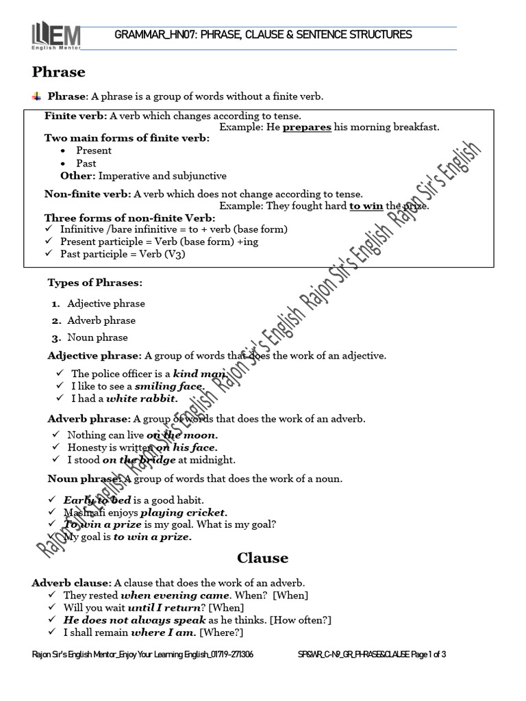 Phrases Clause and Sentence Structure 2020 | PDF | Verb | Clause