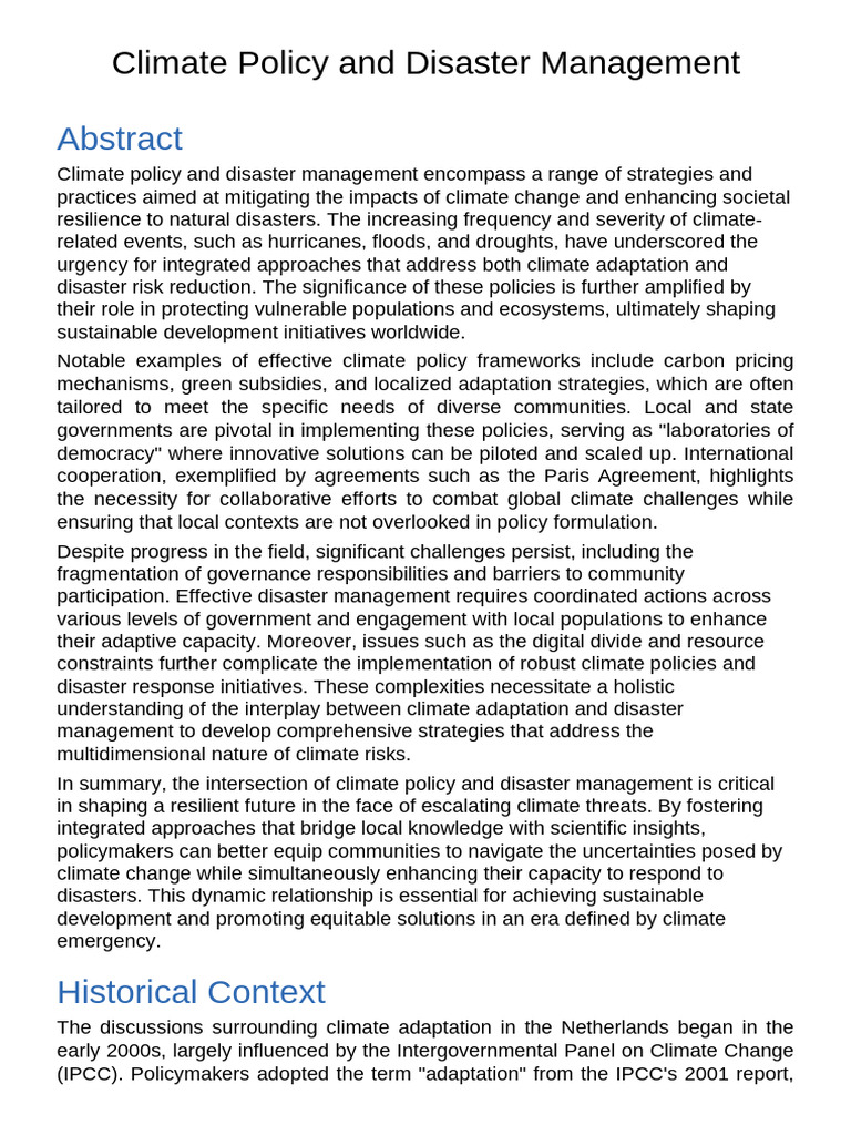 Climate Policy and Disaster Resilience | PDF | Climate Resilience ...