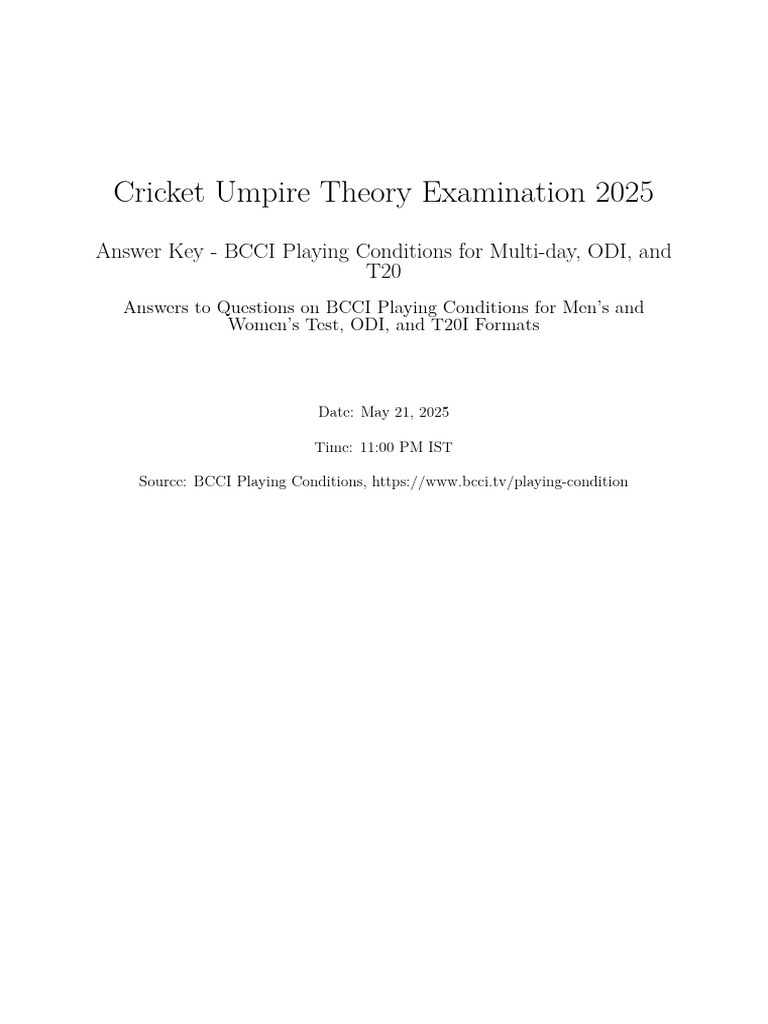 BCCI Umpire Exam 2025 Answer Key | PDF | Cricket | Bowling (Cricket)