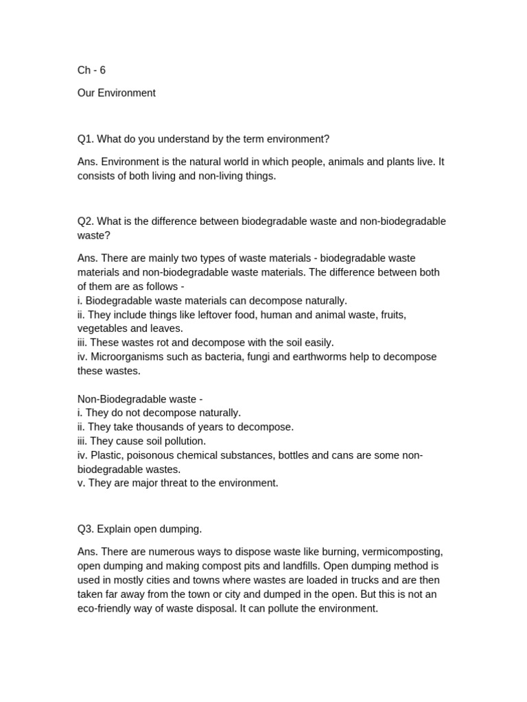 Our Environment Class Notes Pdf Biodegradation Compost 3803