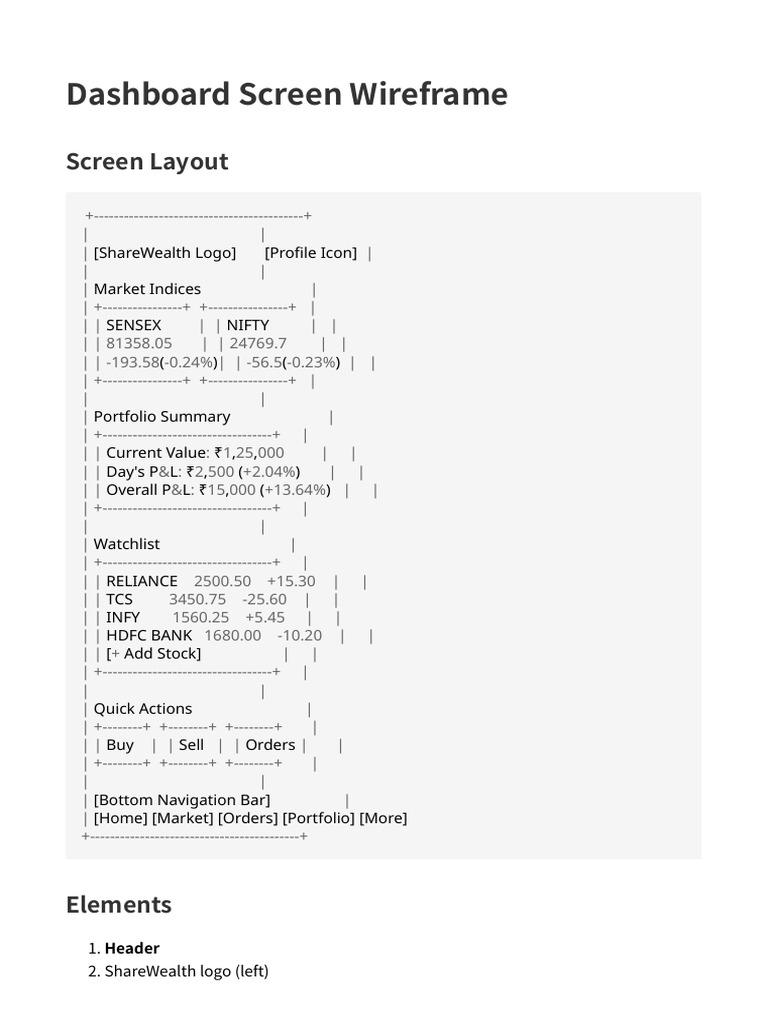 Dashboard Screen Wireframe | PDF