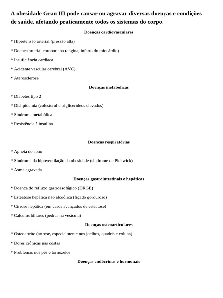 A Obesidade Grau III Pode Causar Ou Agravar Diversas Doenças e ...