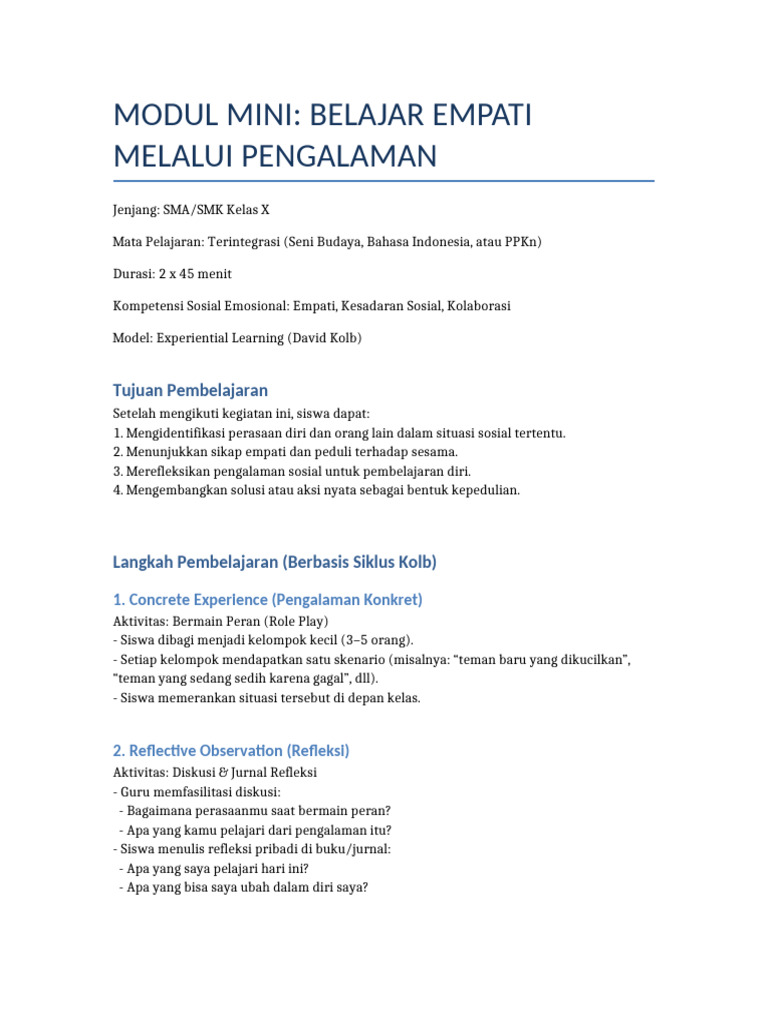 Modul Mini SEL Experiential Learning | PDF