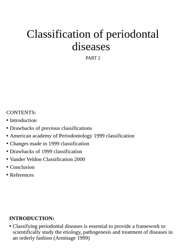 Periodontal Disease Classification Overview | PDF | Periodontology ...
