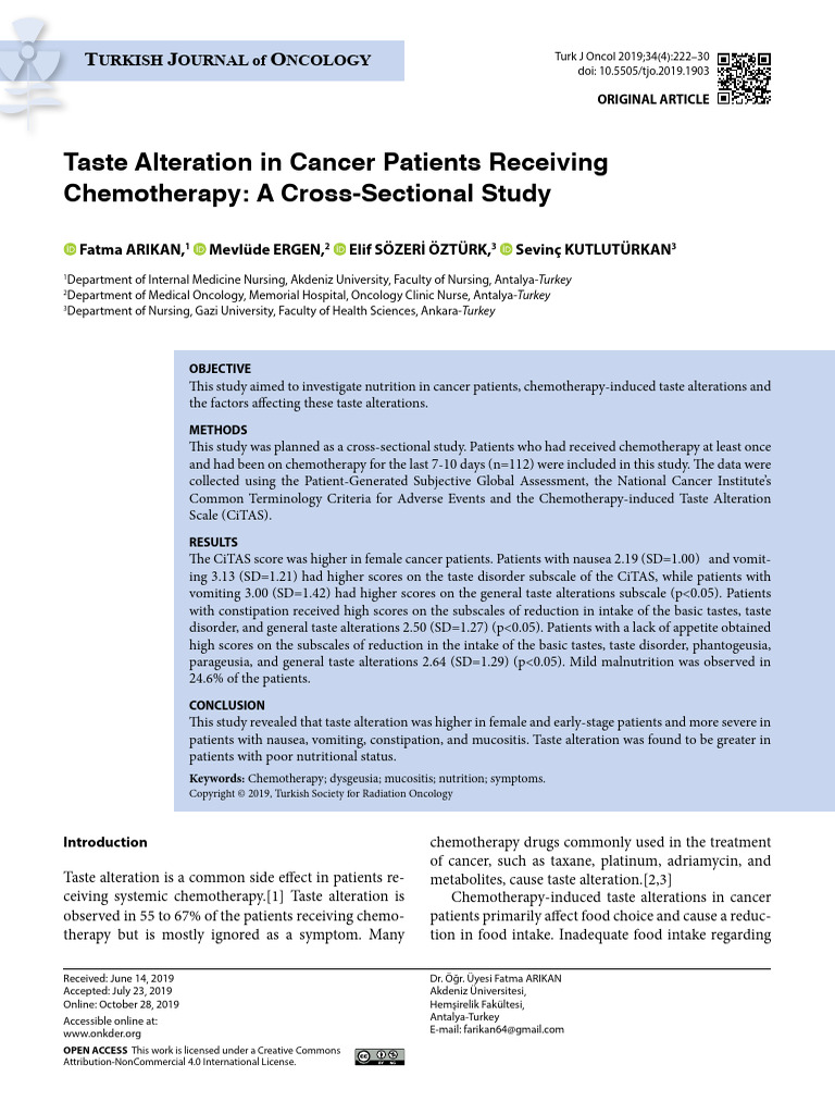 Taste Alteration in Cancer Patients | PDF | Oncology | Nausea