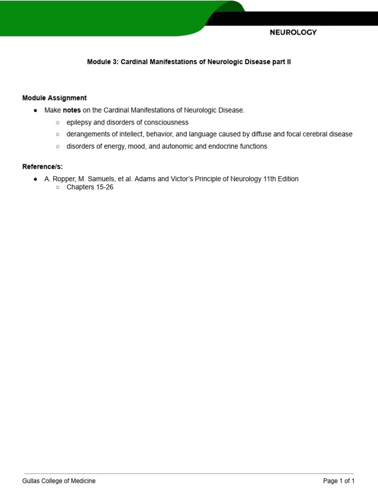 Neurology Module 3 - Assignment | PDF