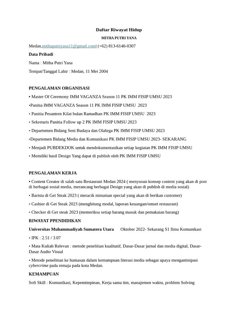 CV Mitha Putri Yana | PDF