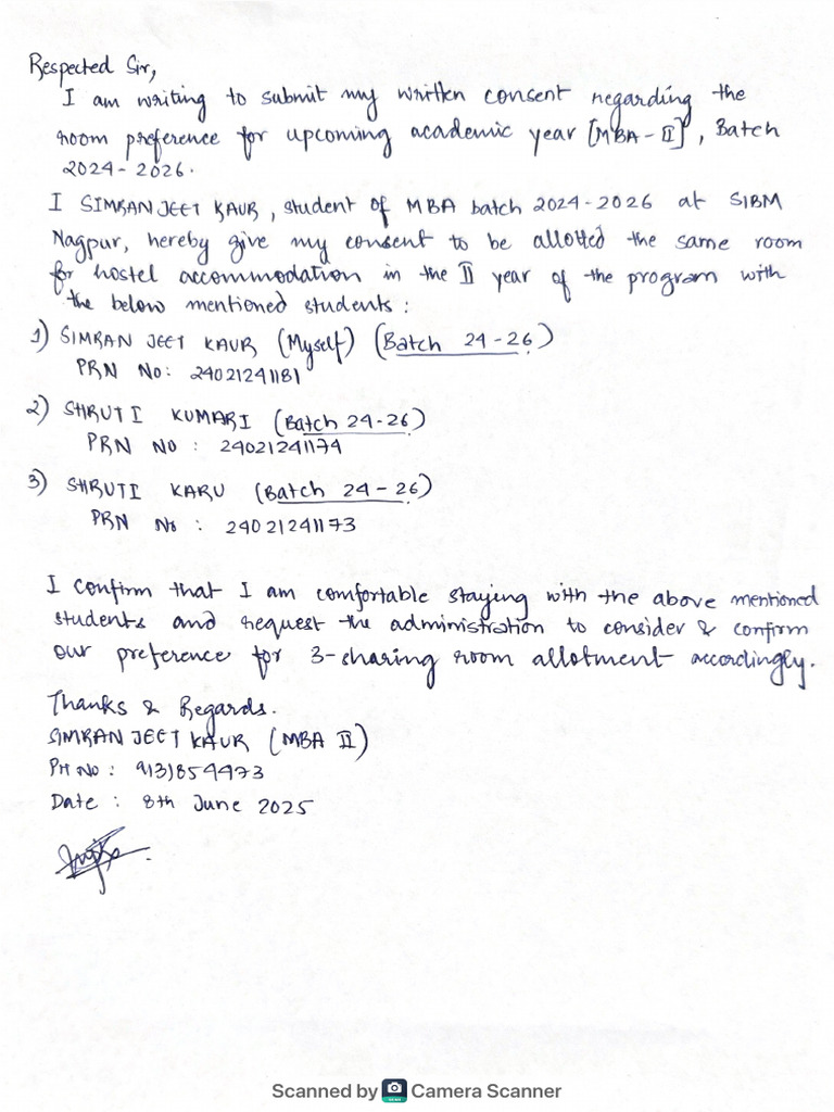 Simran Kaur (Room Written Consent) | PDF