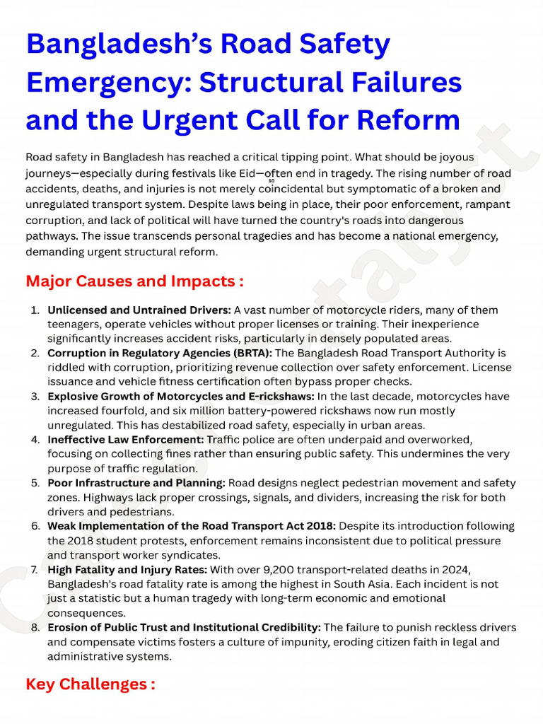 55 Bangladesh's Road Safety Emergency Structural Failures and The | PDF