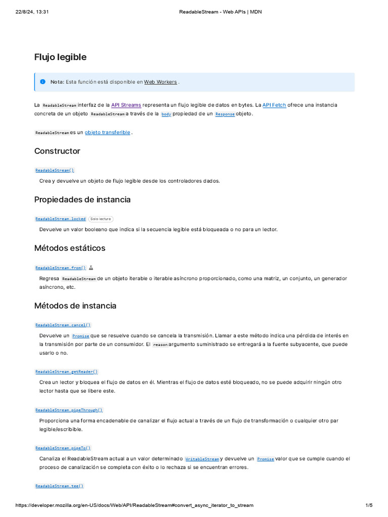ReadableStream - Web APIs - MDN | PDF | Programación de computadoras | Ingeniería de software