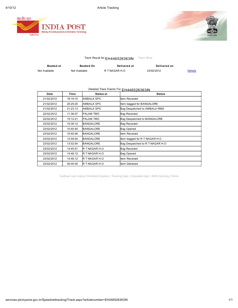 Tracking Status for EH446526363IN | PDF