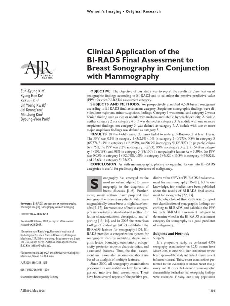 Clinical Application of The BI-RADS Final Assessment To Breast ...