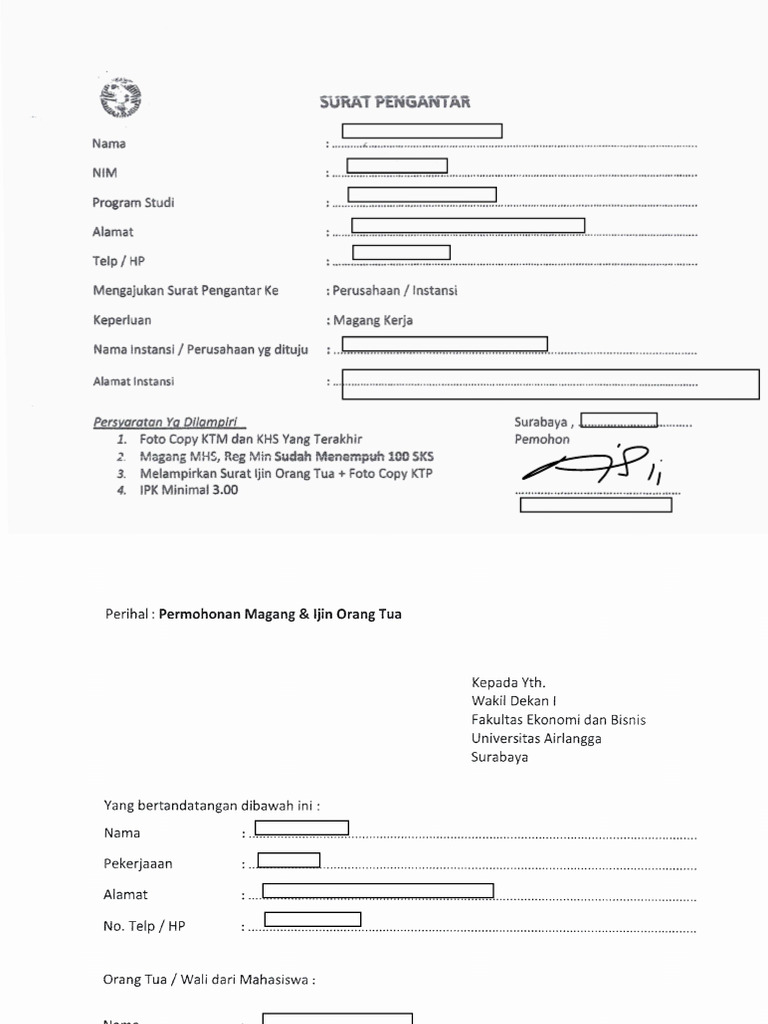 Pengantar Magang Dan Ijin Orangtua Wali - Azra 2 | PDF