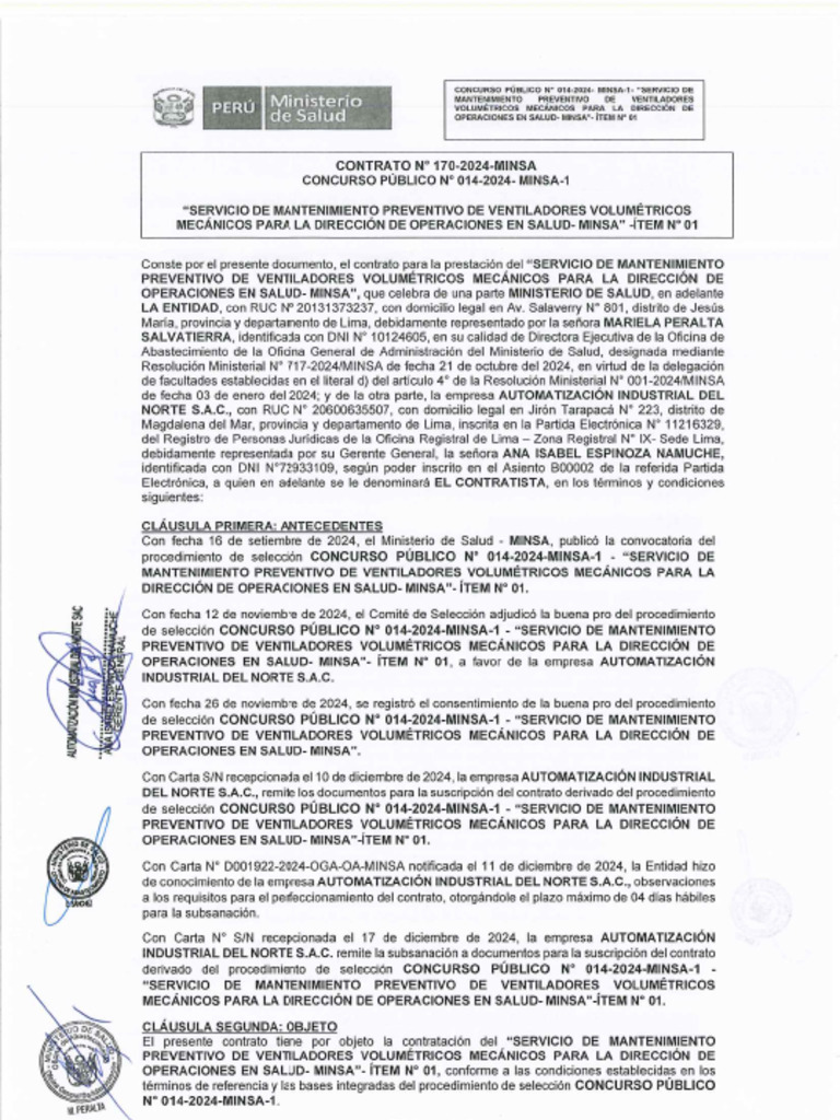 Contrato 170 2024 Minsa | PDF