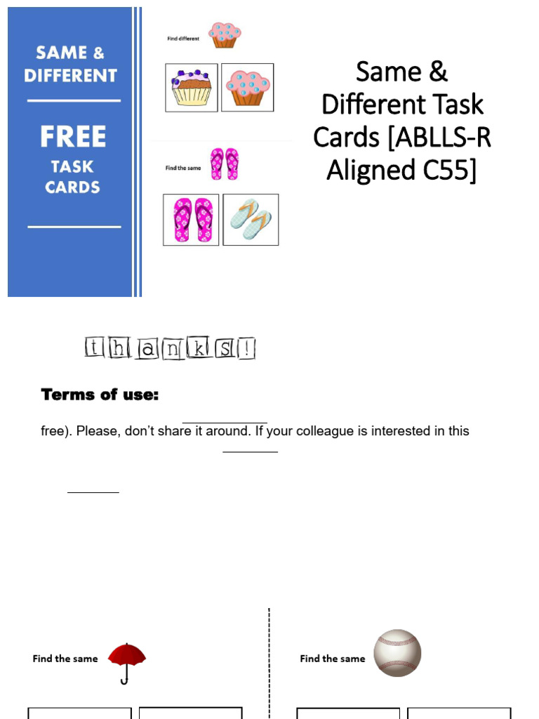 Same & Different Task Cards (ABLLS-R Aligned C55) | PDF
