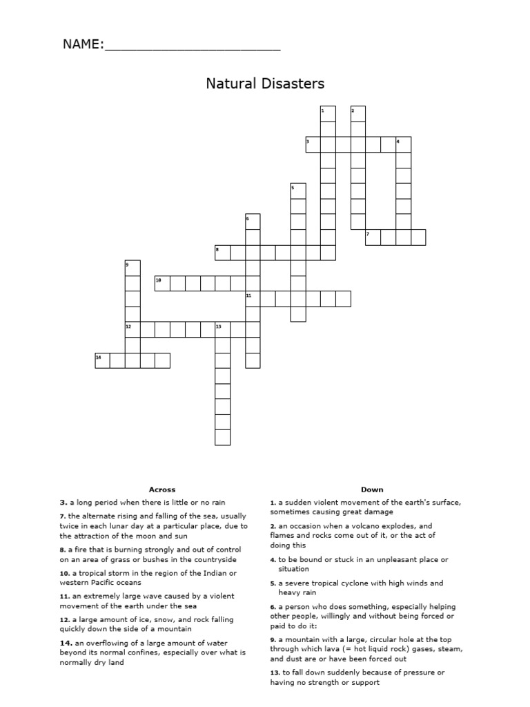 Natural Disasters - Crossword | PDF