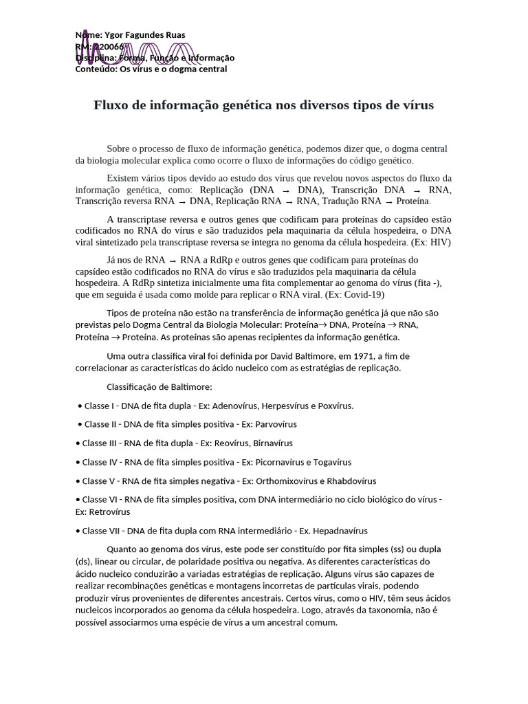 Fluxo de Informação Genética Nos Diversos Tipos de Vírus (FFI ...