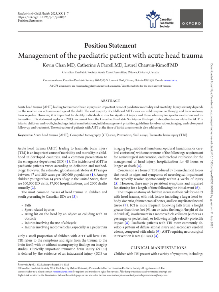 Management of The Paediatric Patient With Acute Head Trauma | PDF ...