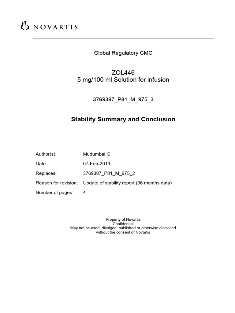 ZOL446 Stability Study Summary | PDF