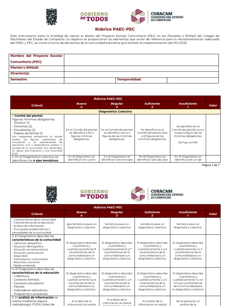 Rubrica Paec Pec Cobacam | PDF | Aprendizaje