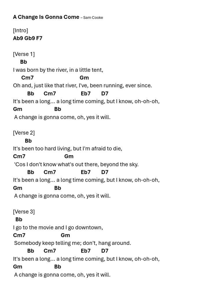 Sam Cooke's "A Change Is Gonna Come" Lyrics | PDF