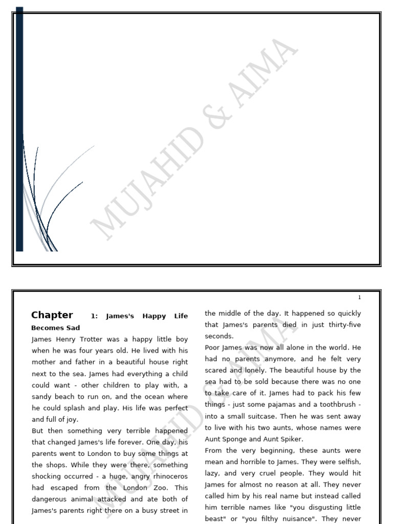 James and The Giant Peach - Simple Chapter Summaries 2 Pages Per Sheet ...