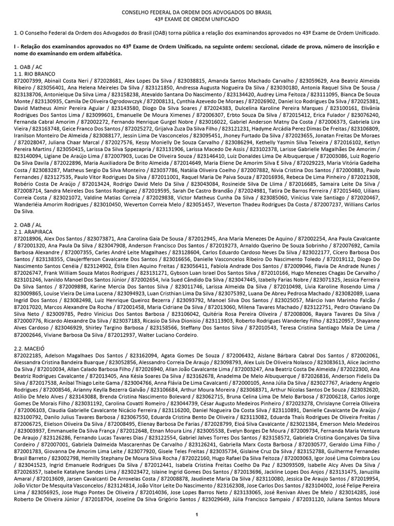 43 Eou. Resultado Preliminar. 2 Fase | PDF | Brasil