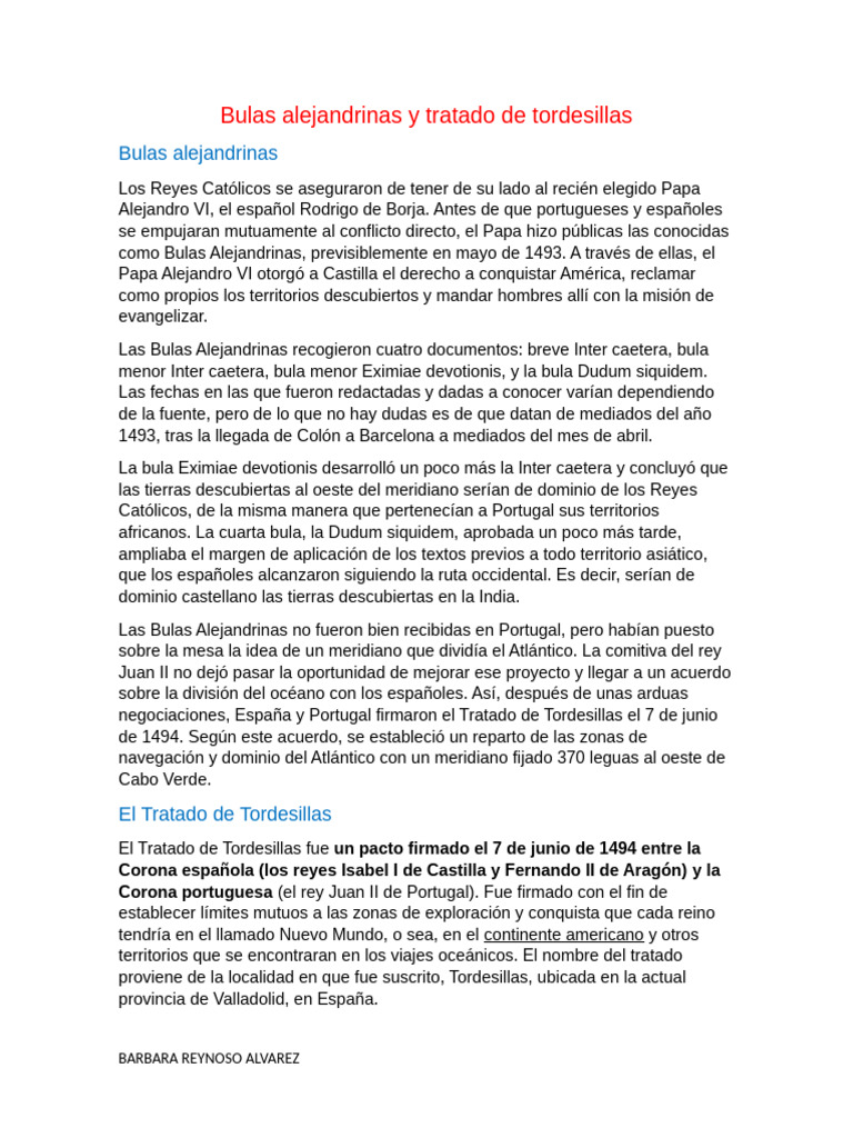 Bulas Alejandrinas y Tratado de Tordesillas | PDF | Edad del descubrimiento