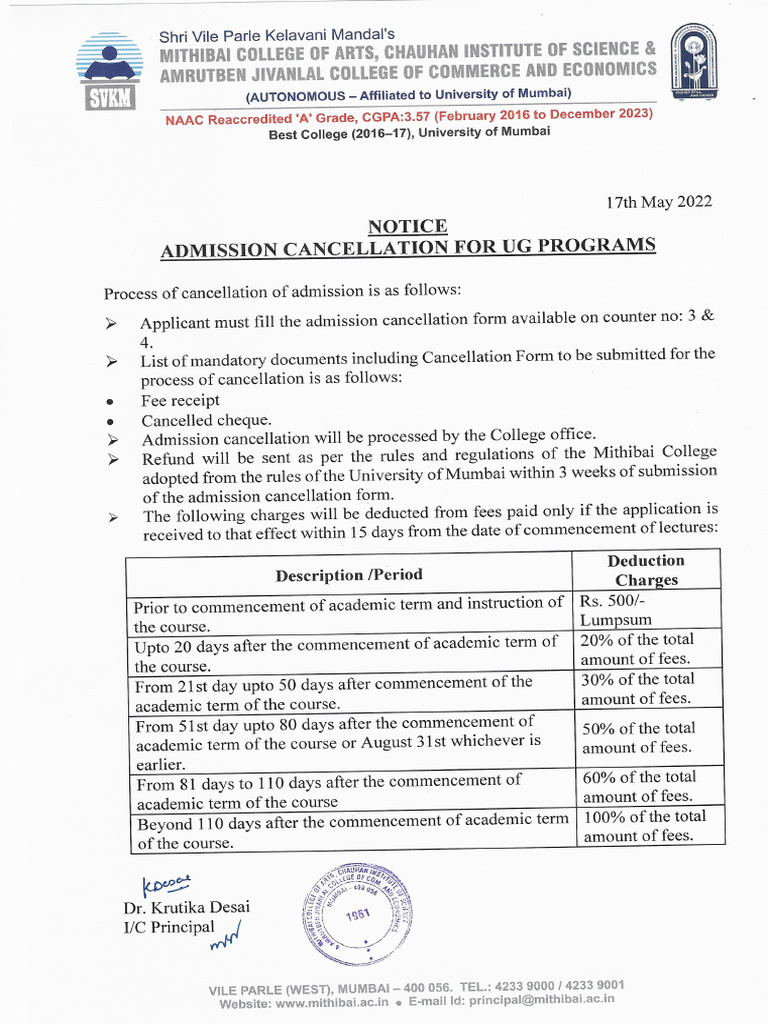 719CDoc - Notice Admission Cancellation For U.G. Programs | PDF