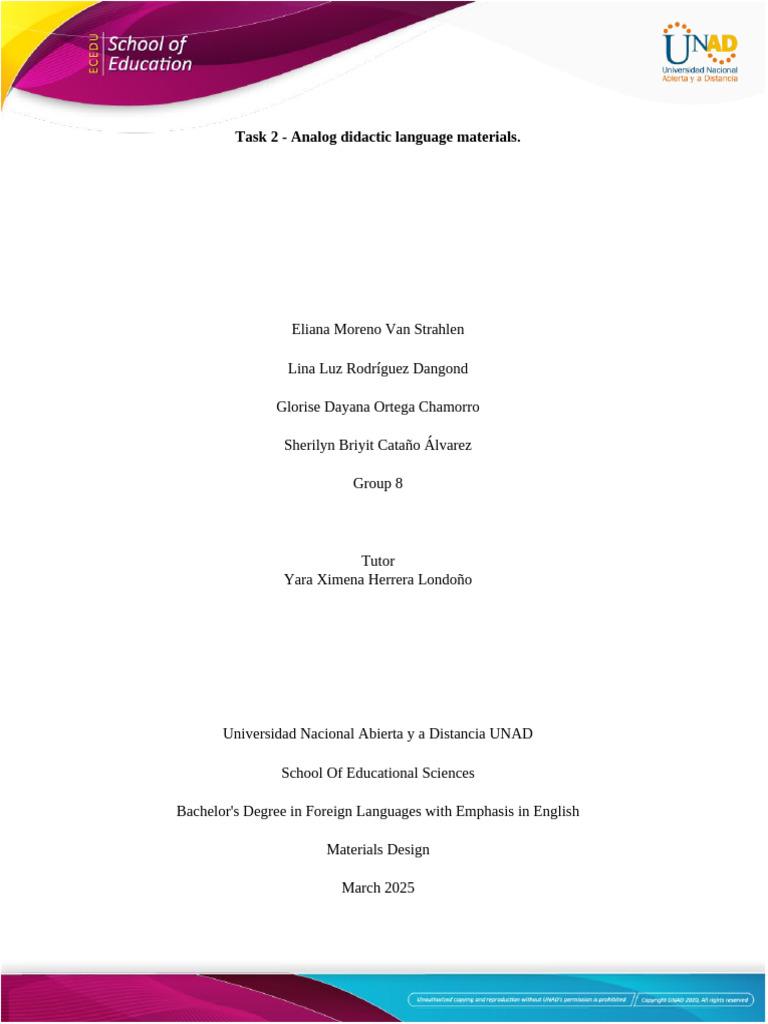 Task 2 - Analog Didactic Language Materials - Group 8 | PDF | Learning | Communication