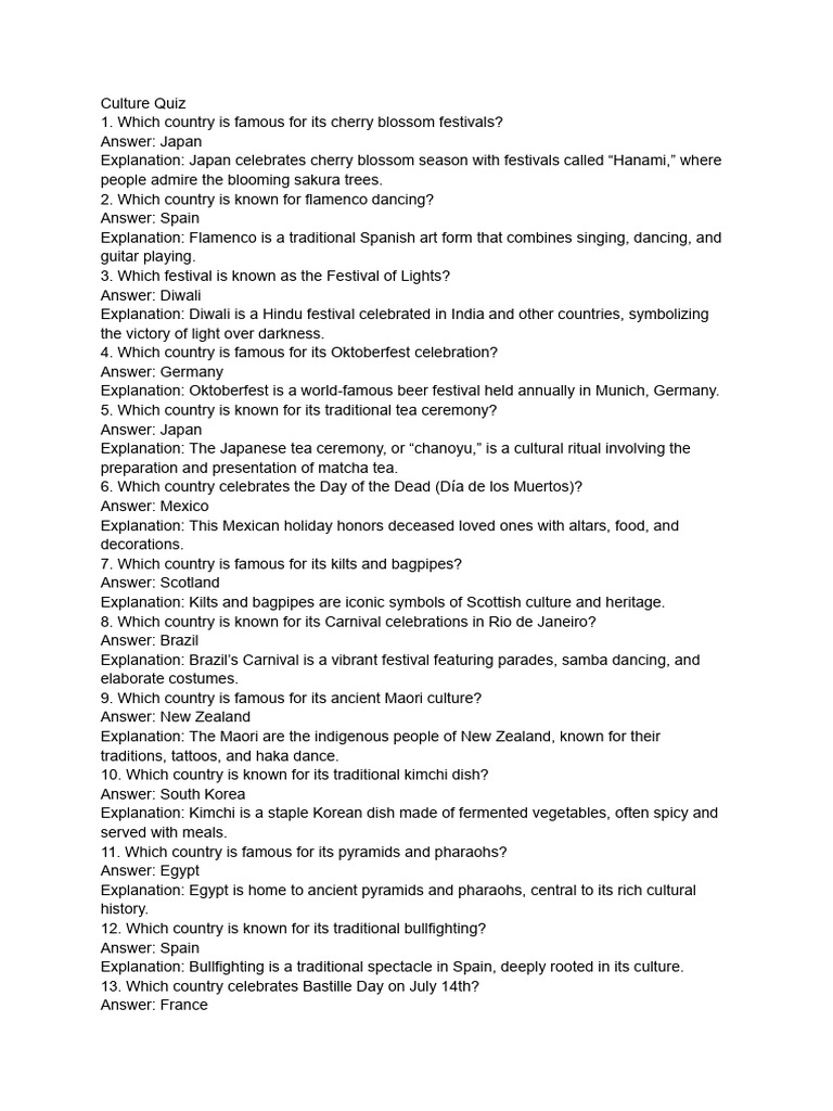 Cultures Quiz | PDF