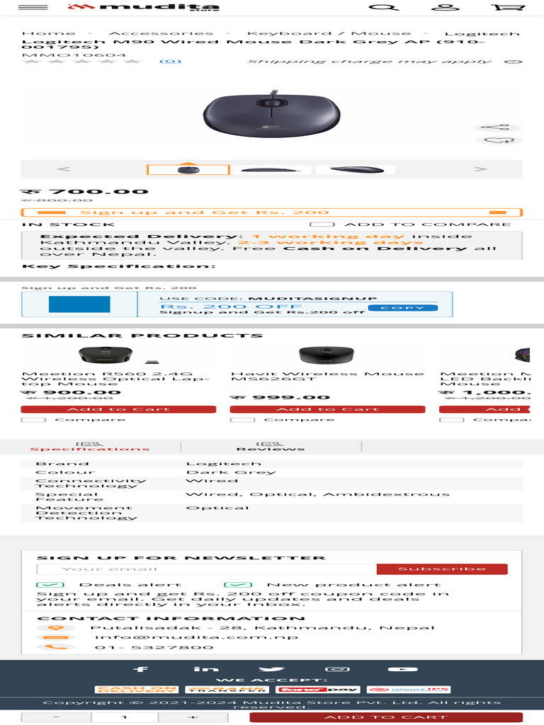 Logitech M90 Wired Mouse Dark Grey AP (910-001795) | PDF